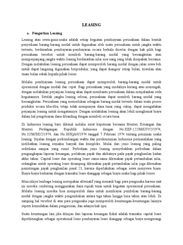 Leasing (Lembaga Keuangan Non Bank) | PDF | Bisnis | Pengelolaan ...