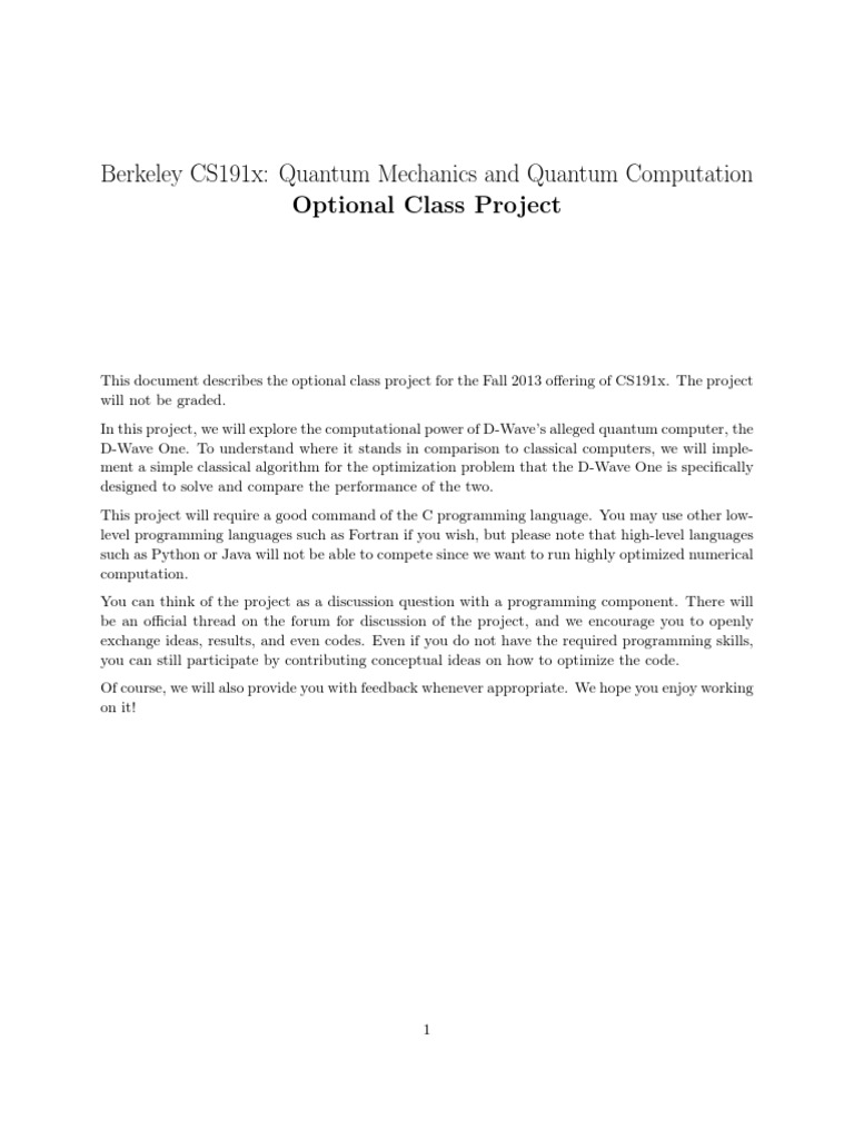Berkeley CS191x: Quantum Mechanics and Quantum Computation Optional Class Project | PDF ...
