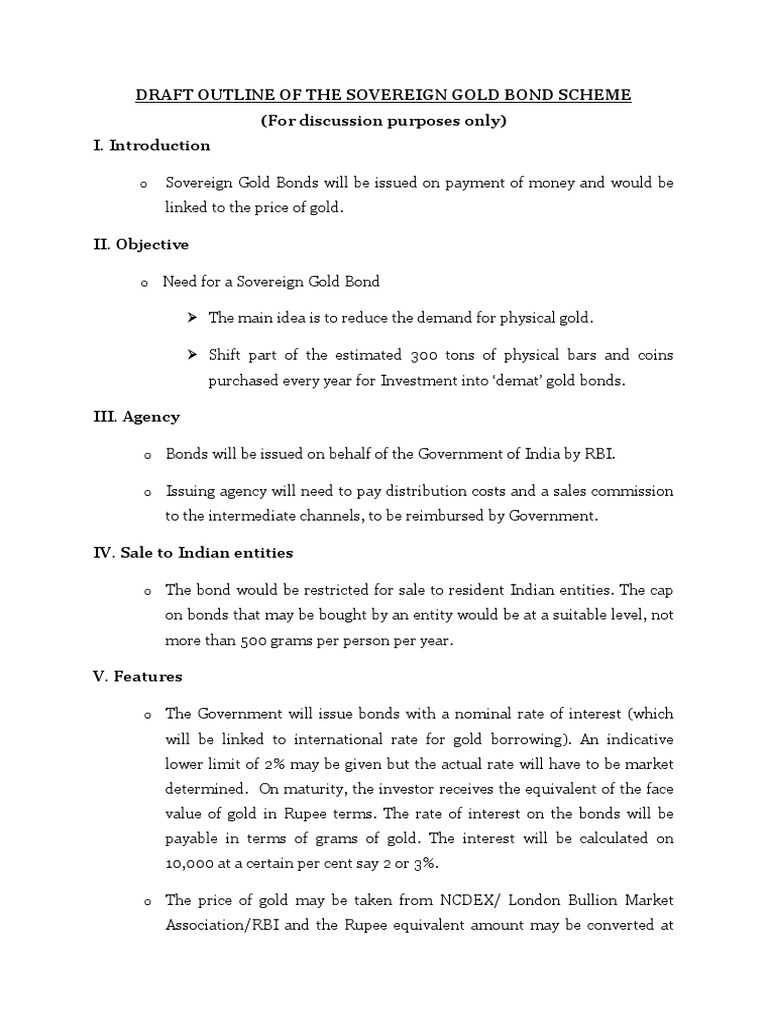 Draft Outline of The Sovereign Gold Bond Scheme (For Discussion ...
