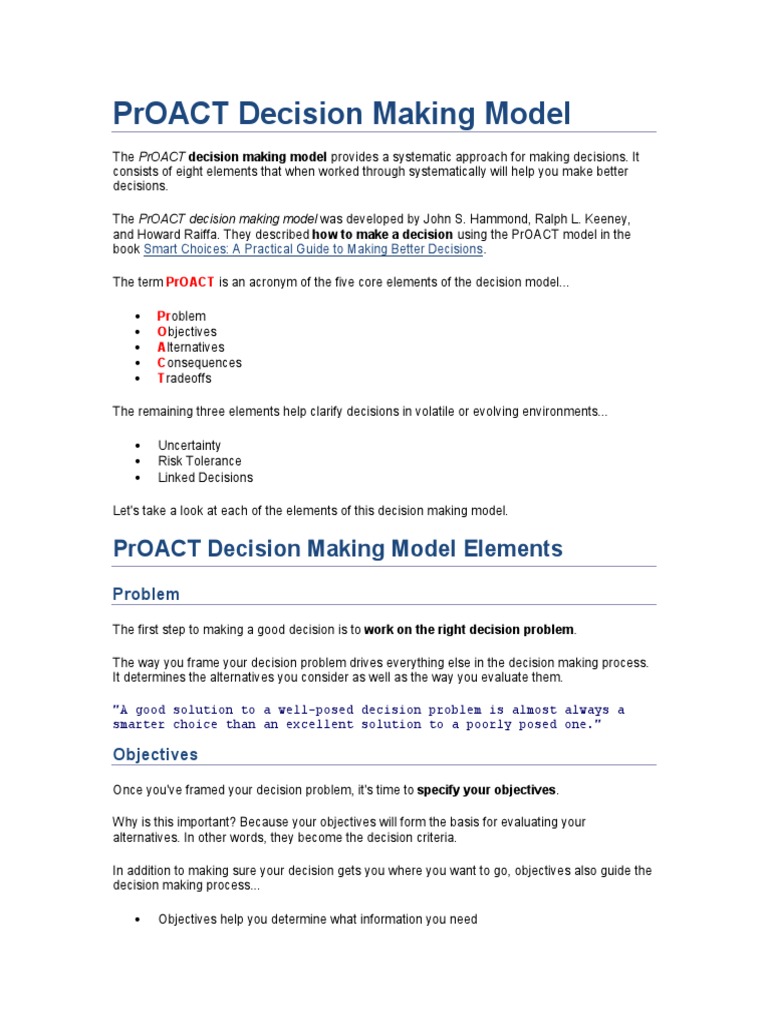 Proact Decision Making Model Pdf Risk Aversion Risk