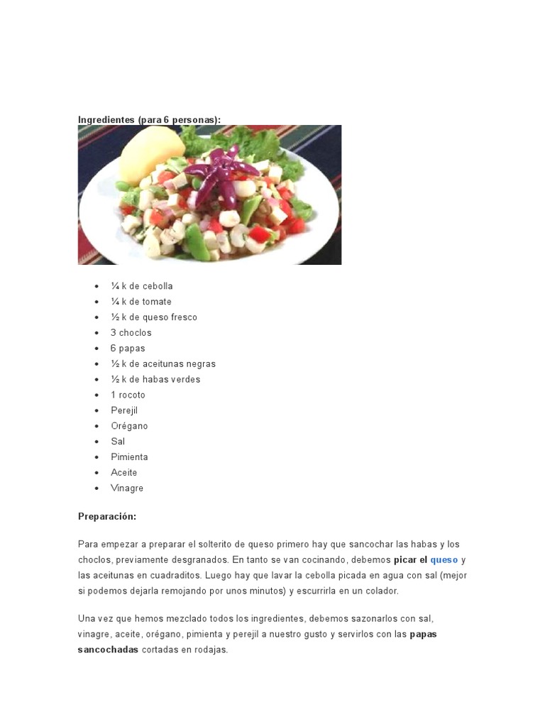 Ingredientes para Solterito de Queso | PDF | Color | Método científico Ingredientes para Solterito de Queso | PDF | Color | Método científico