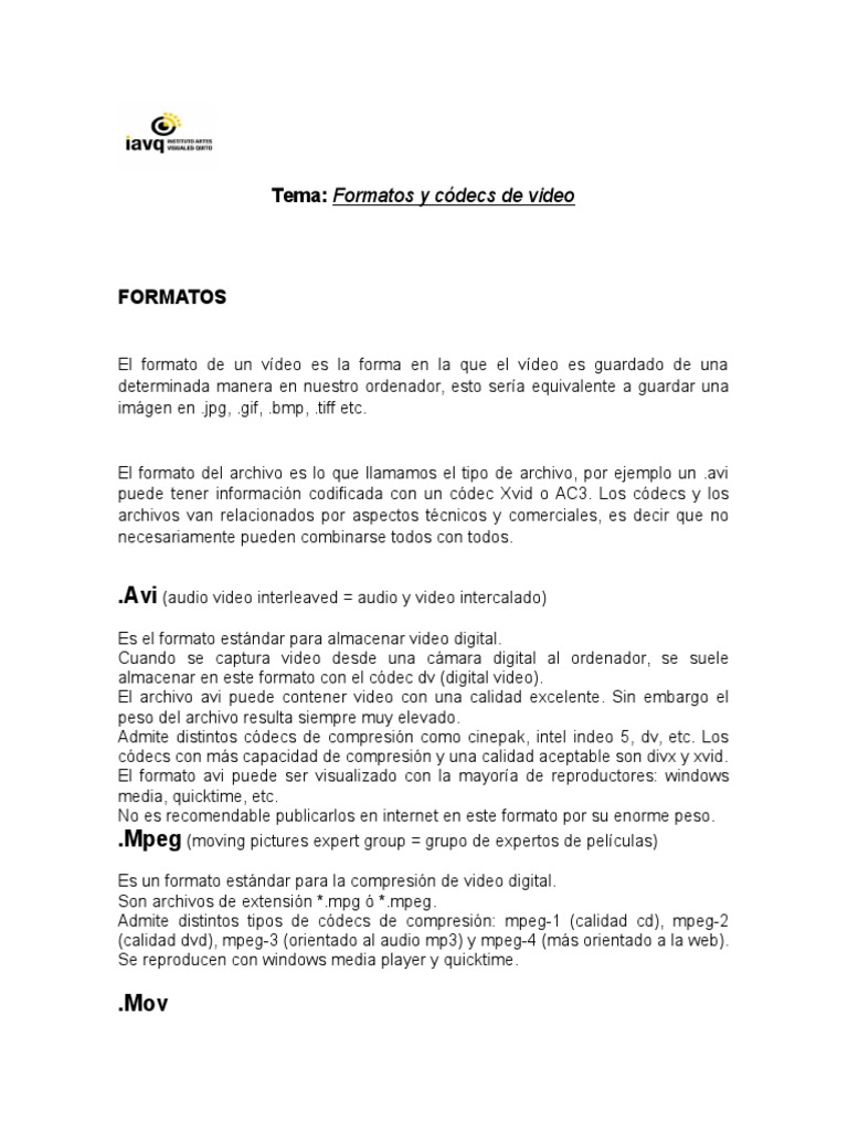 Formatos y Códecs de Video | PDF | Códec | Mp3