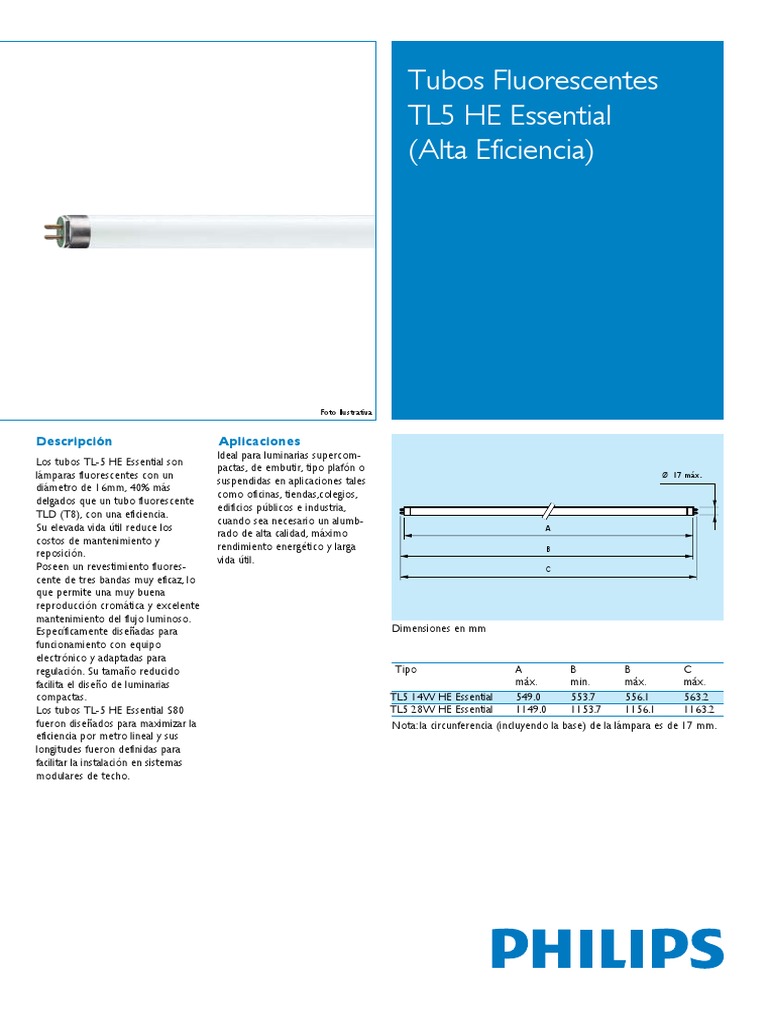 Tubos TL5 HE Essential: Alta Eficiencia | PDF | Lámpara fluorescente ...