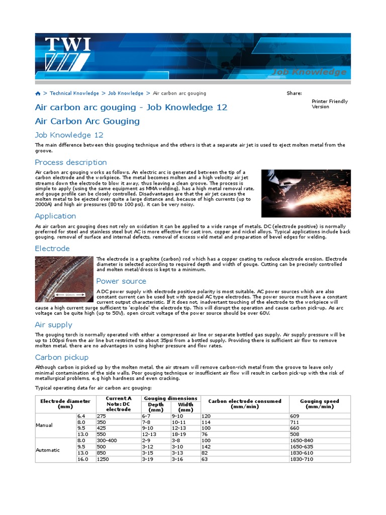 Air Carbon Arc Gouging | PDF | Electric Arc | Welding
