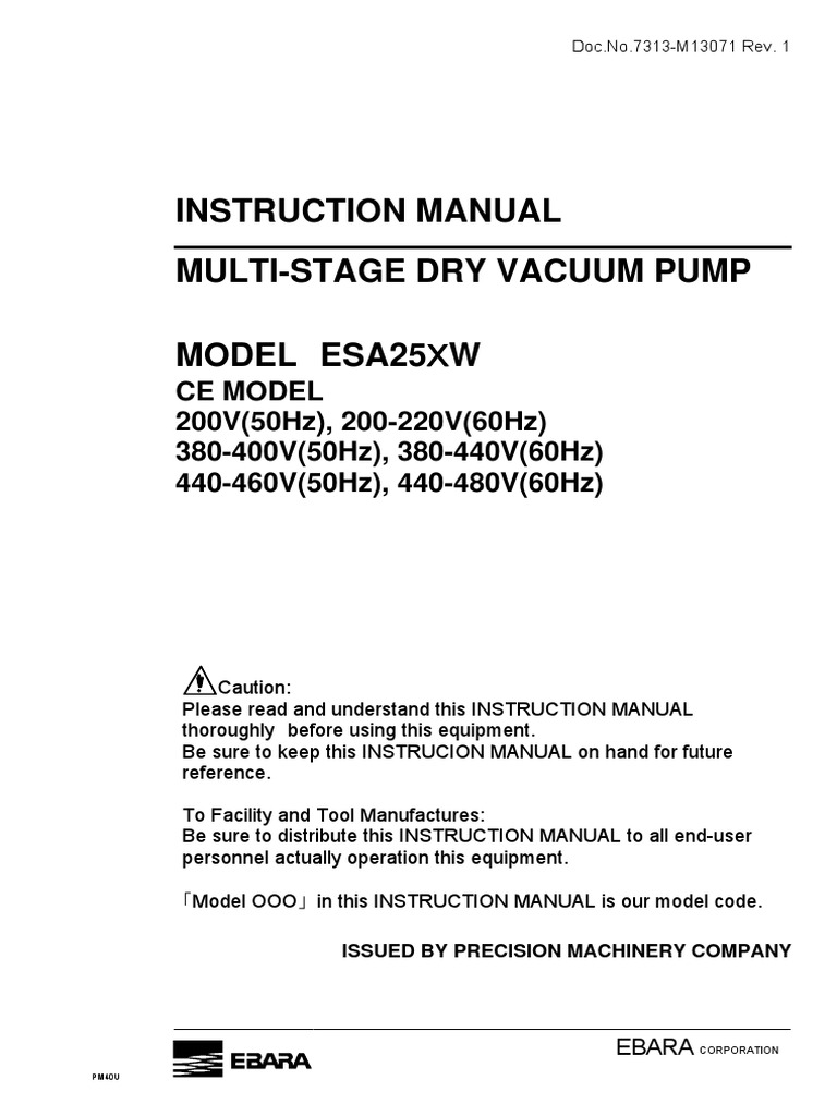 ESA25XW Instruction Manual7313-M13071 Rev1 | PDF | Electrical Connector | Pump