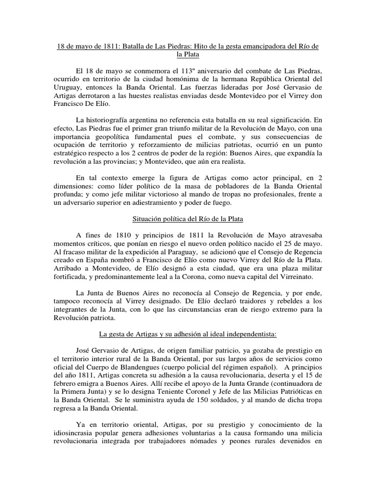 Batalla de Las Piedras | PDF | América del Sur | Militar