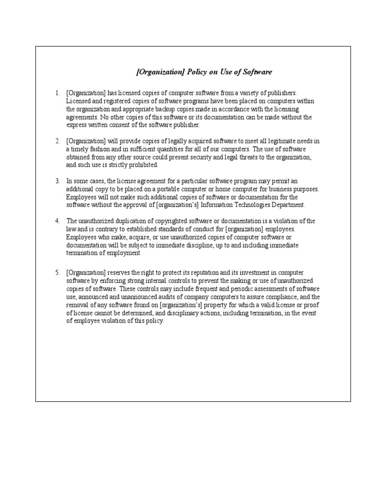 (Organization) Policy On Use of Software | PDF