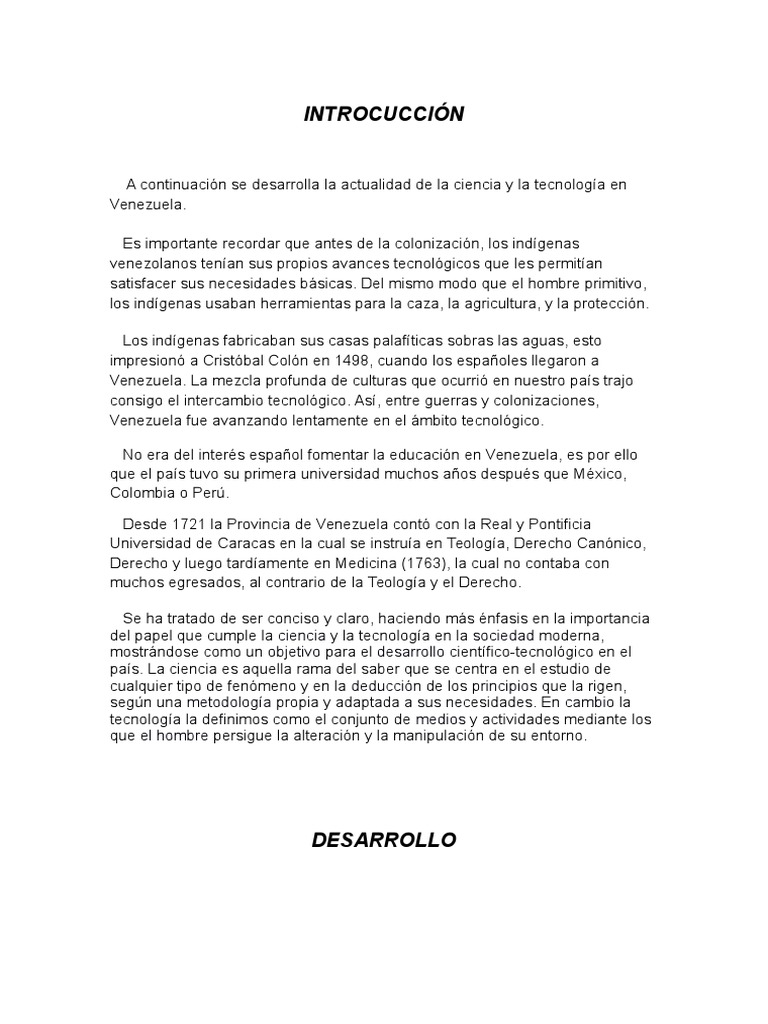 Ensayo Actualidad de La Ciencia y La Tecnología en Venezuela | PDF ...