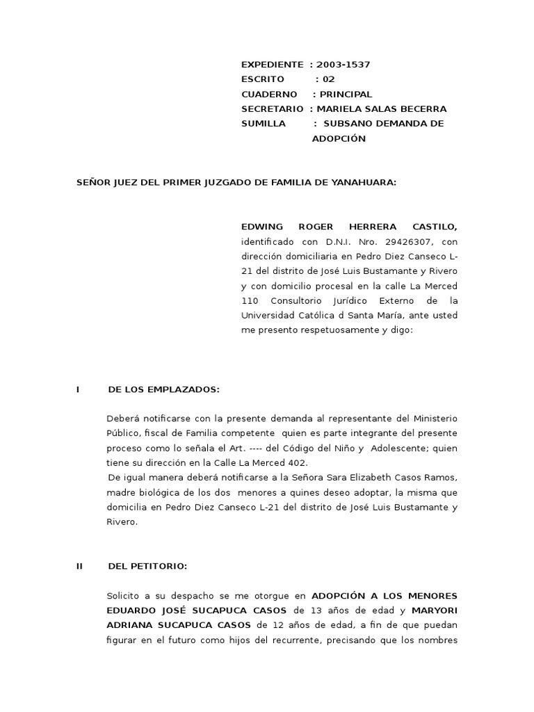 Demanda de Adopcion 9 | PDF | Adopción | Demanda judicial