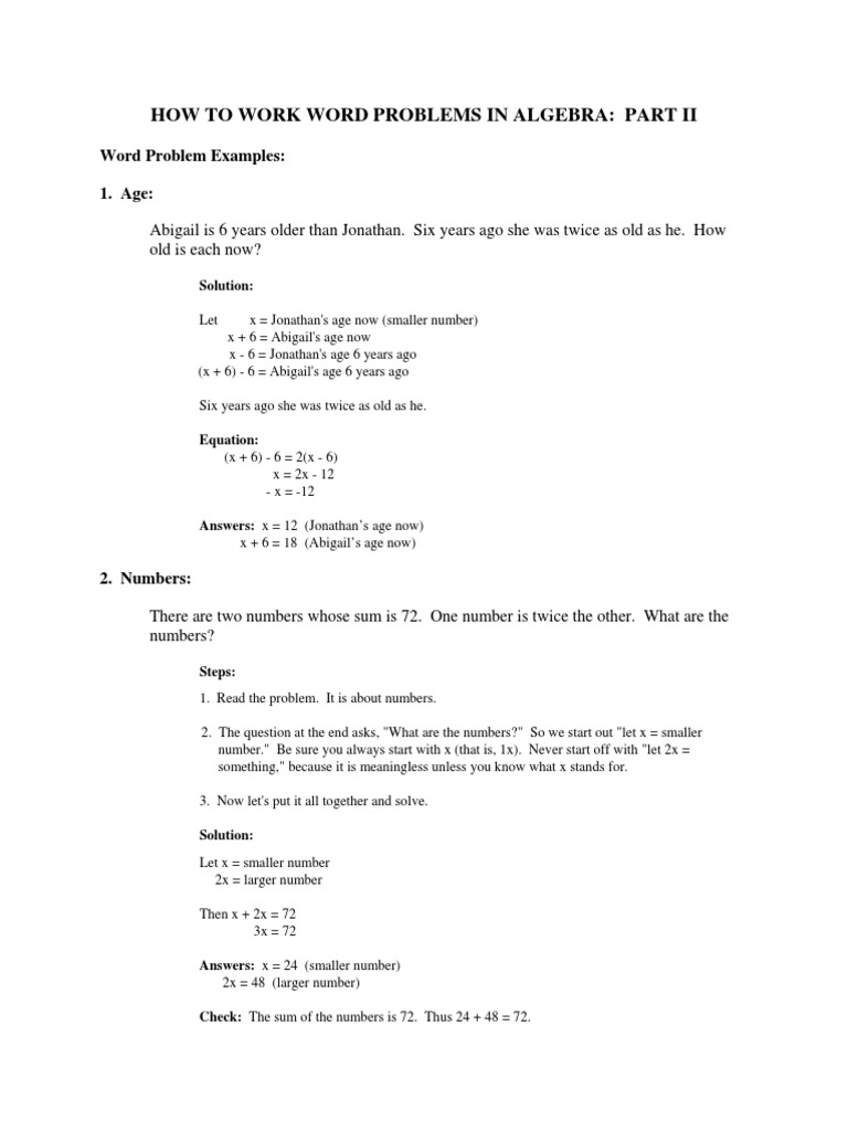Word Problems in Algebra Part II | PDF | Nickel (United States Coin ...