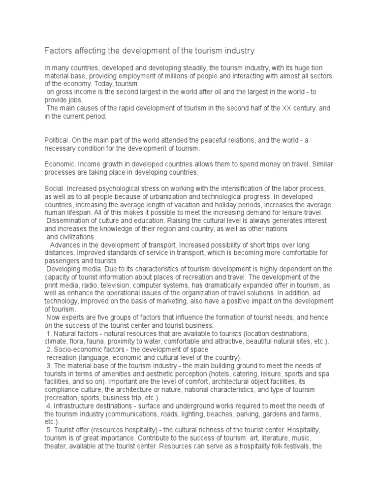 Factors Affecting The Development of The Tourism Industry | PDF ...