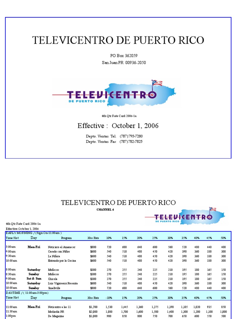 Televicentro de Puerto Rico (WAPA TV) - Tarifas 2007 (Rate Card ...