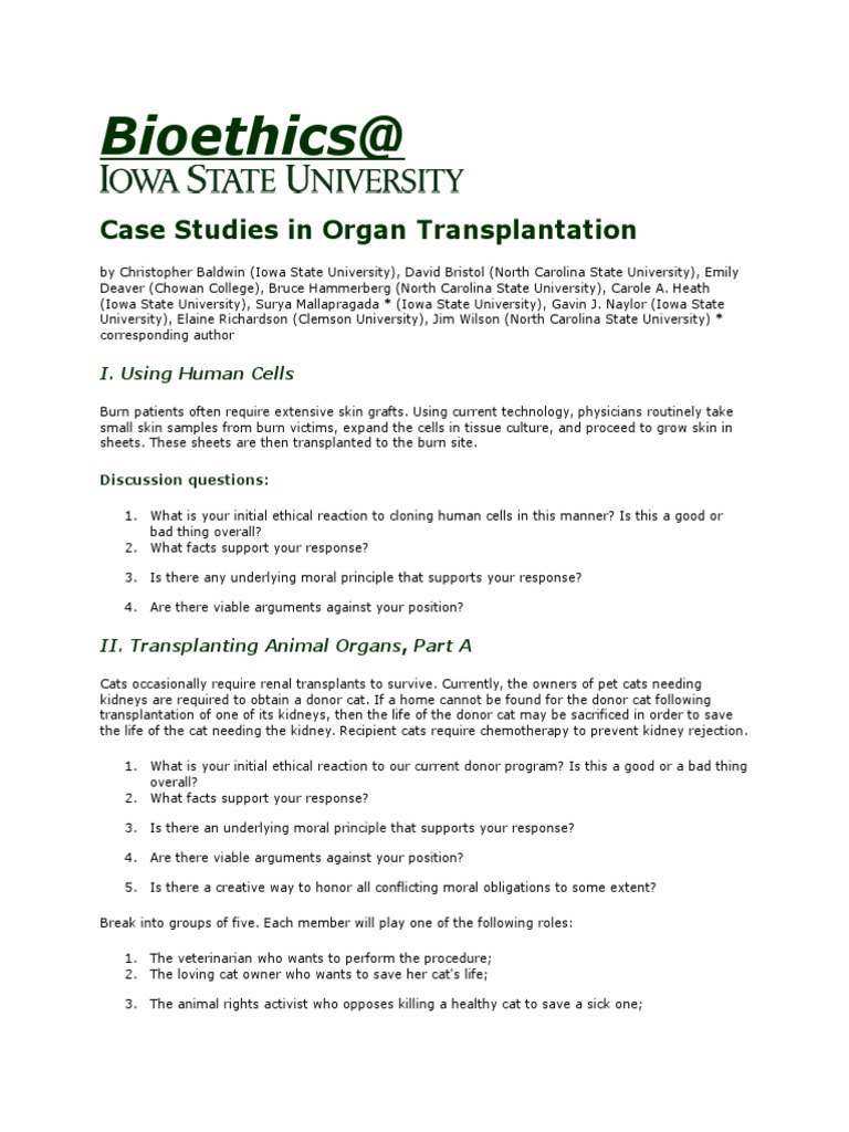 Bioethics@: Case Studies in Organ Transplantation | PDF | Organ ...