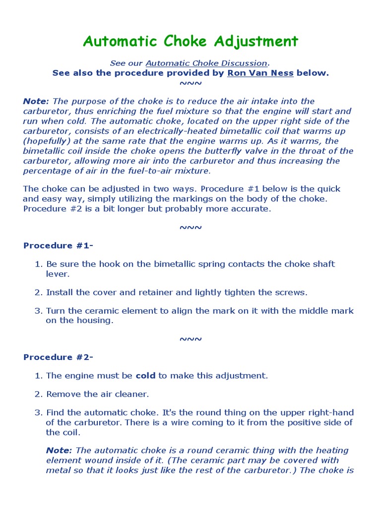 Automatic Choke Adjustment Guide | PDF | Carburetor | Throttle