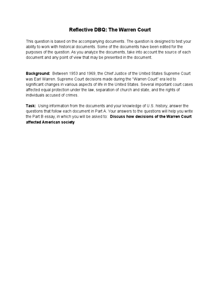 Reflective DBQ: The Warren Court | PDF | Miranda Warning | William ...