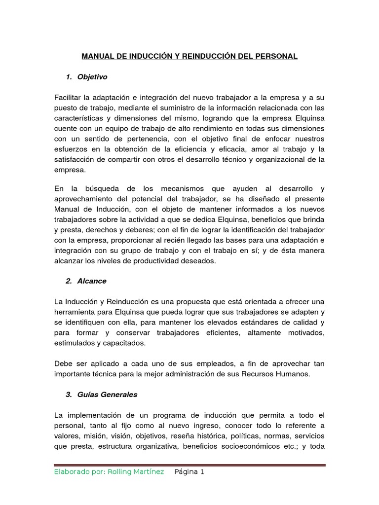 Manual de Induccion y Reinduccion Del Personal | PDF | Recursos humanos | Grupo de trabajo