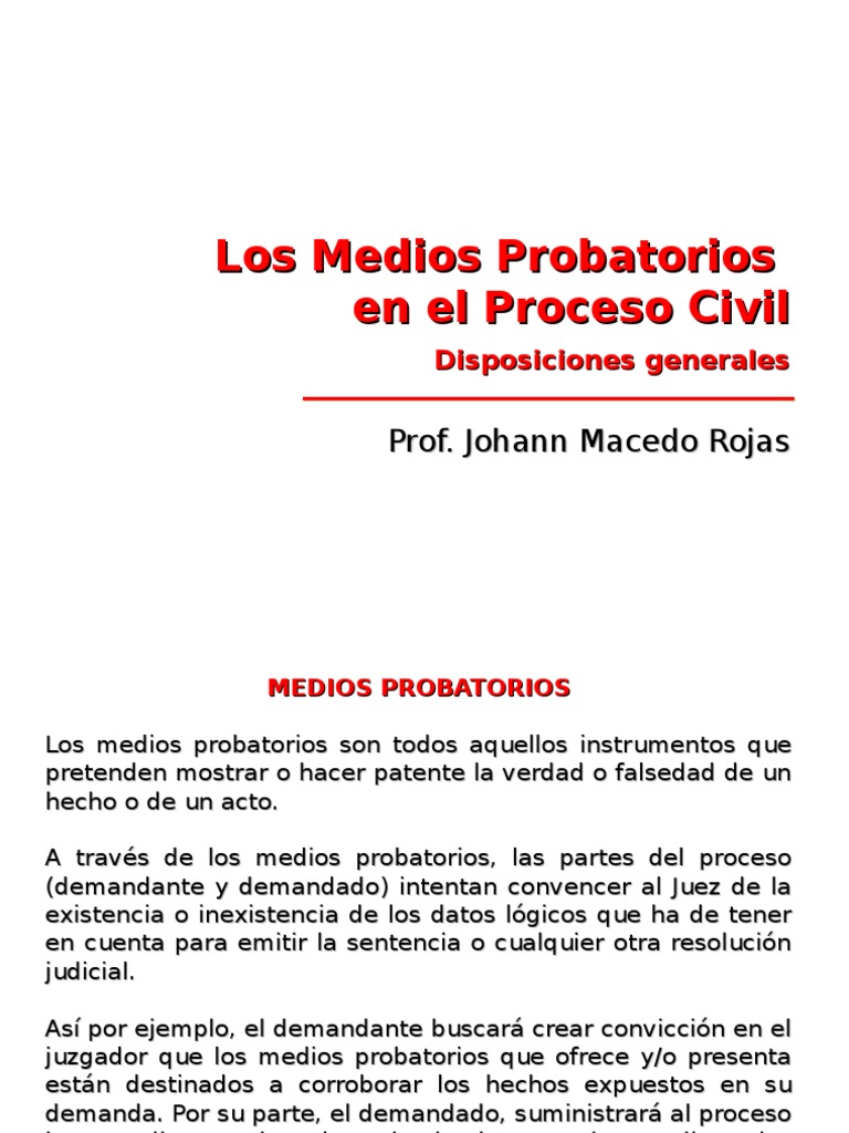 5) Los Medios Probatorios en El Proceso Civil. Disposiciones Generales ...