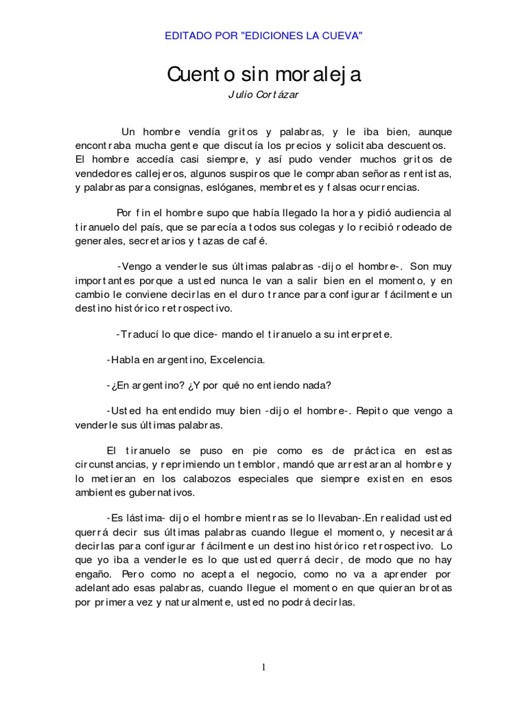 Cortázar Julio - Cuento Sin Moraleja | PDF