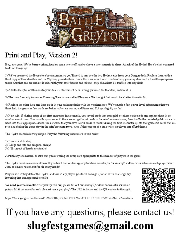 If You Have Any Questions, Please Contact Us!: Print and Play, Version ...