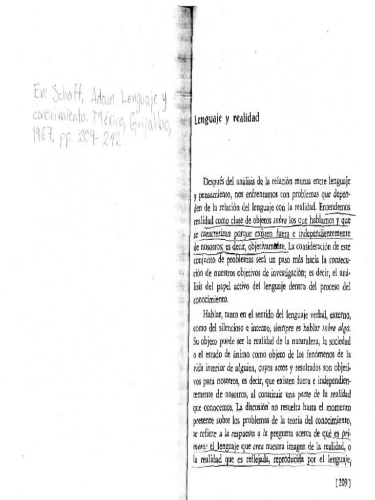 Adam Schaff: Lenguaje y Realidad | PDF | Realismo filosófico | Conocimiento