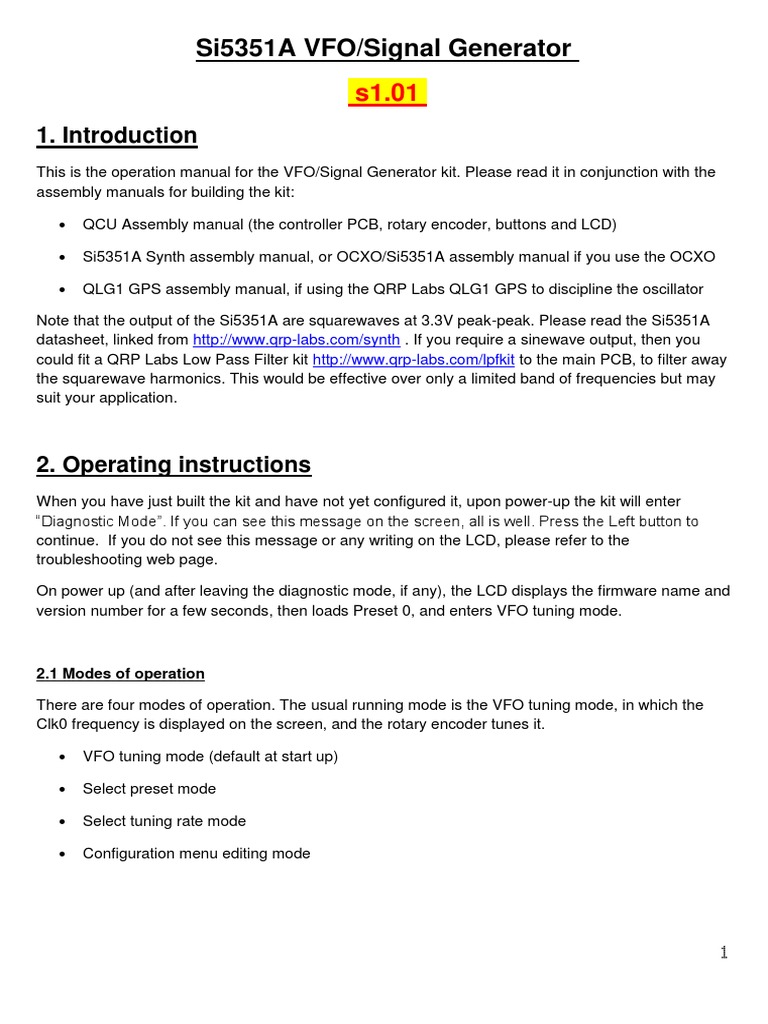 Si5351A VFO/Signal Generator: 2.1 Modes of Operation | Download Free ...