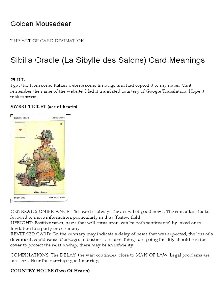 Sibilla Oracle (La Sibylle Des Salons) Card Meanings - Golden Mousedeer ...