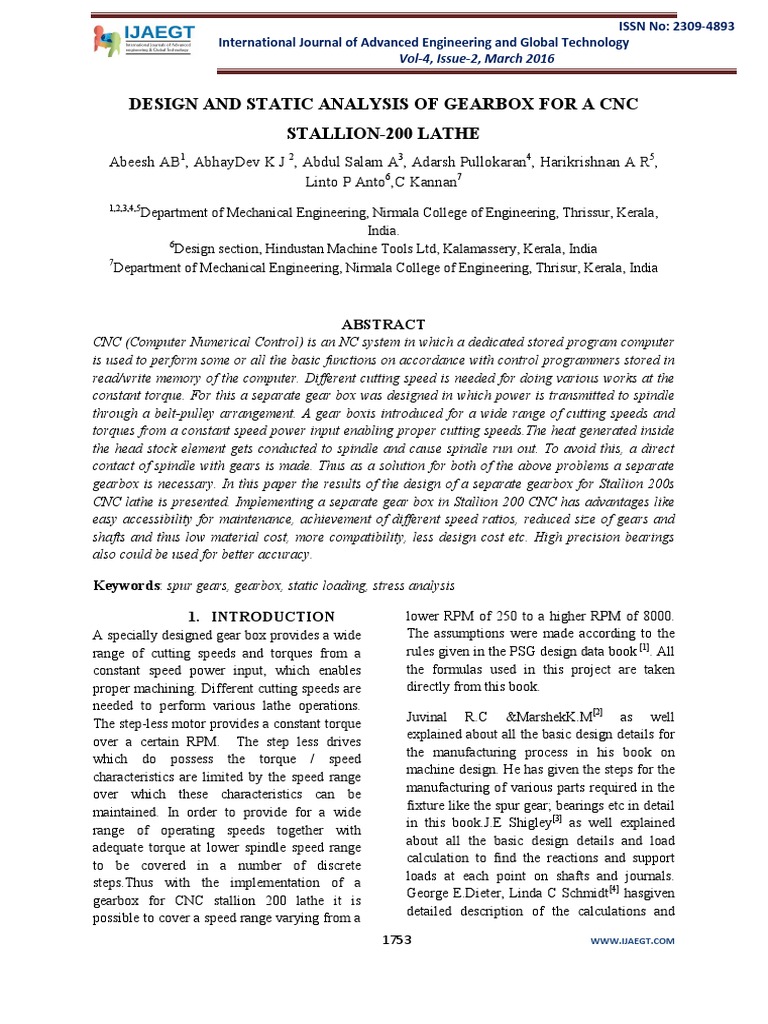 Design and Static Analysis of Gearbox For A CNC | PDF | Transmission ...