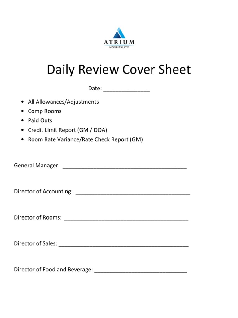 Daily Review Cover Sheet Template | PDF