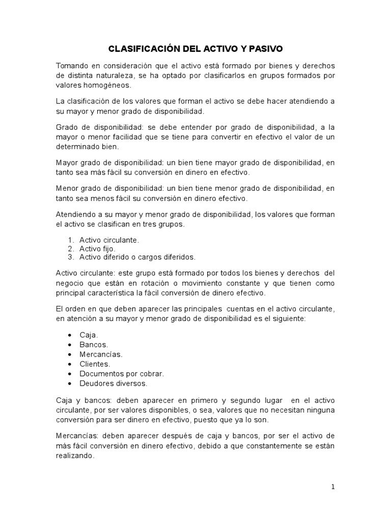 Clasificacion Del Activo y Pasivo | PDF | Hoja de balance | Contabilidad