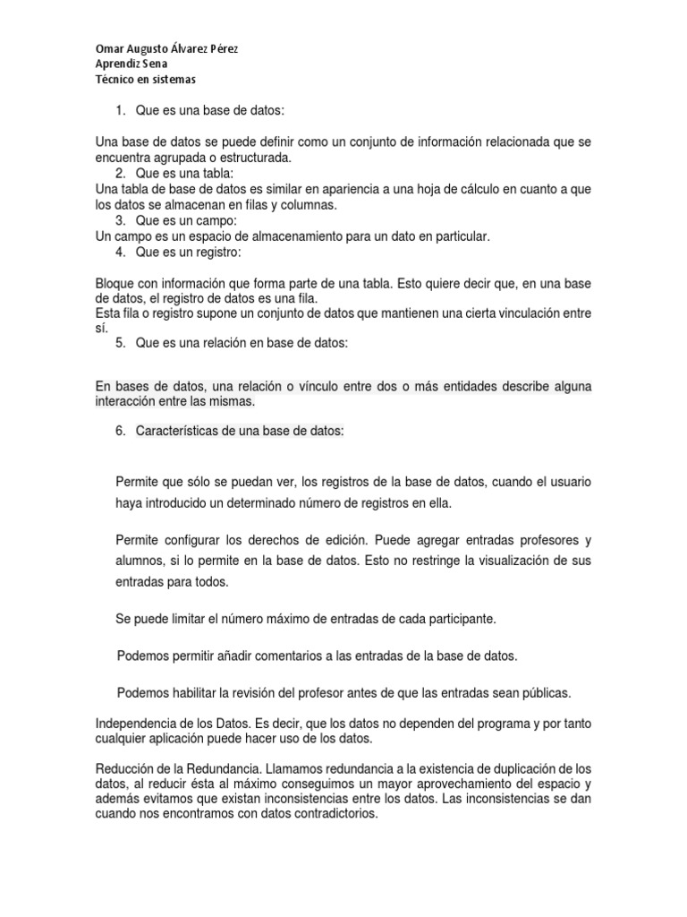 Cuestionario Base de Datos | PDF | SQL | Bases de datos