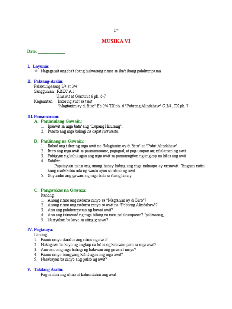 GR 6 Musika Sining P.E. | PDF