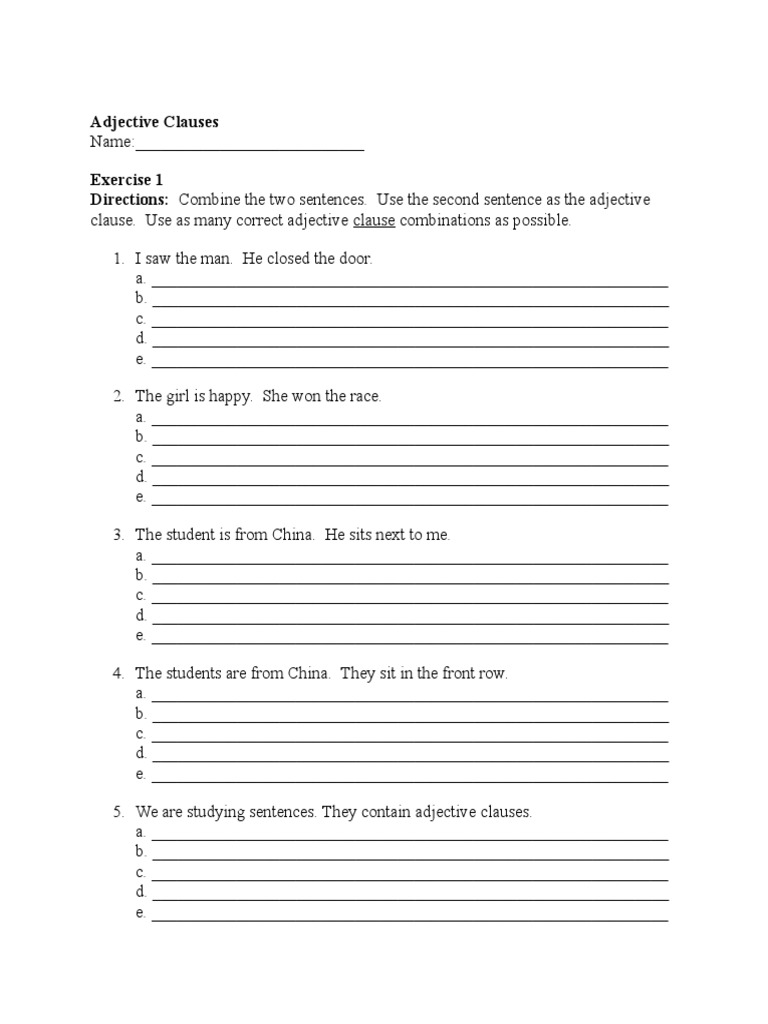 Combining Sentences Using Adjective Clauses | PDF | Sentence (Linguistics)