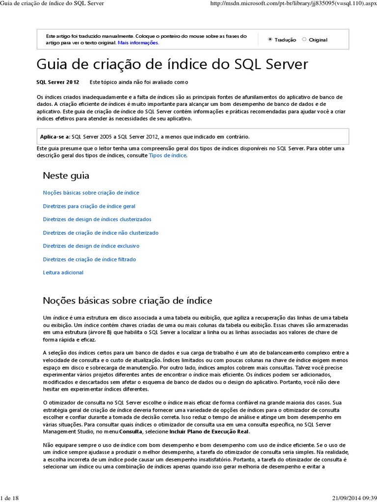 Guia de Criação de Índice Do SQL Server PDF | PDF | Tabela (banco de ...