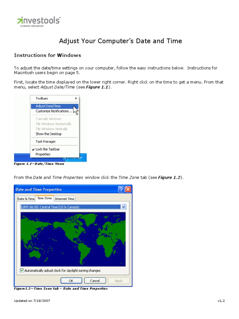 Adjusting Computer Date and Time | PDF | Tab (Gui) | Menu (Computing)