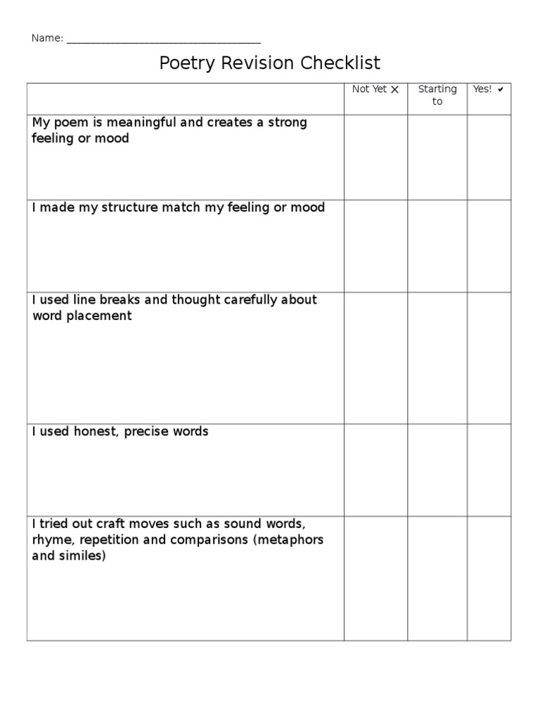 Poetry Checklist