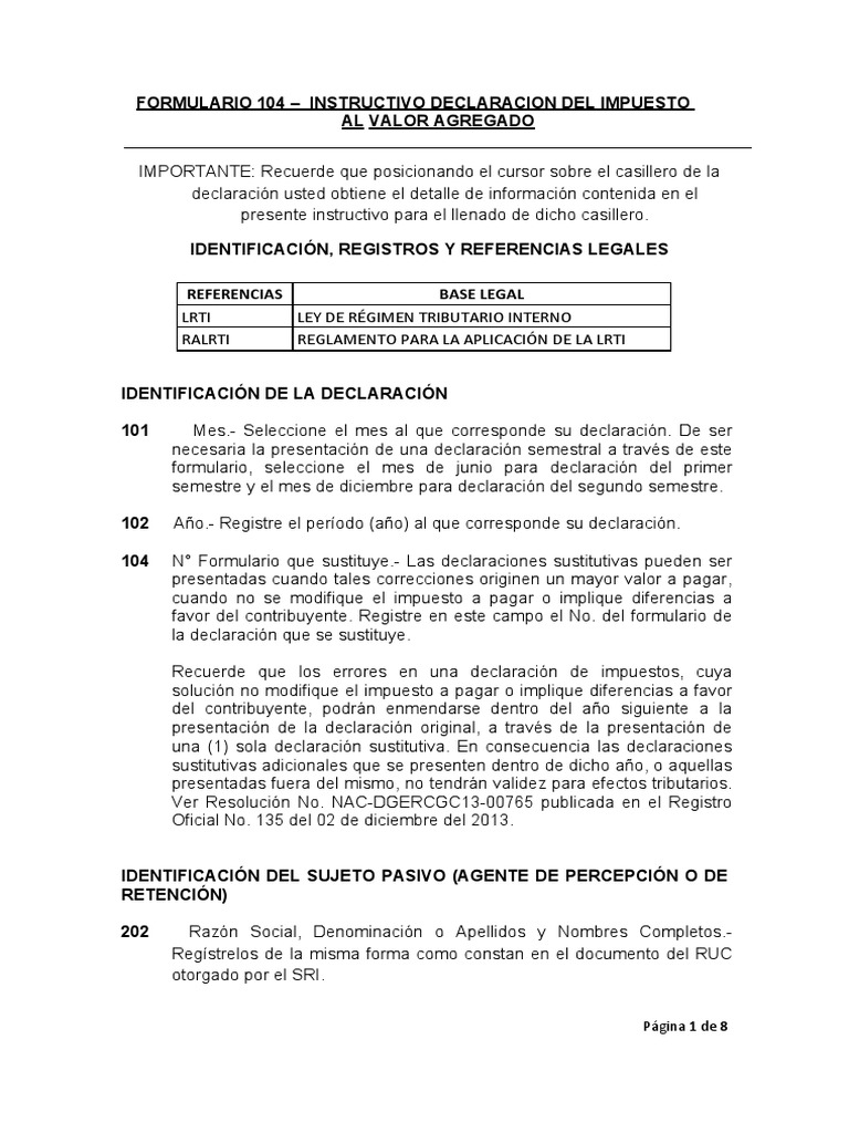 Instructivo Formulario 104 | PDF | Impuesto al valor agregado | Impuestos