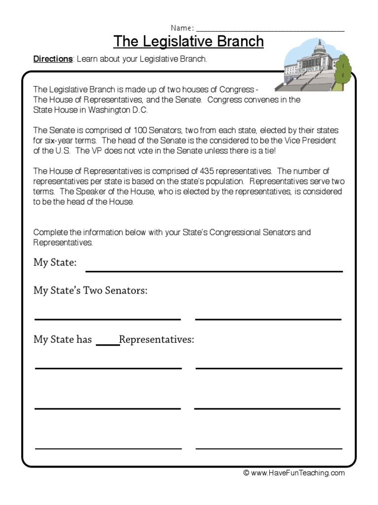Legislative Branch Overview Worksheet | PDF | Politics