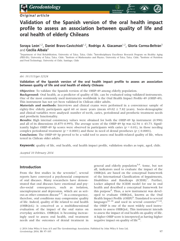 Le N Et Al 2016 Gerodontology | PDF | Dentistry | Disability