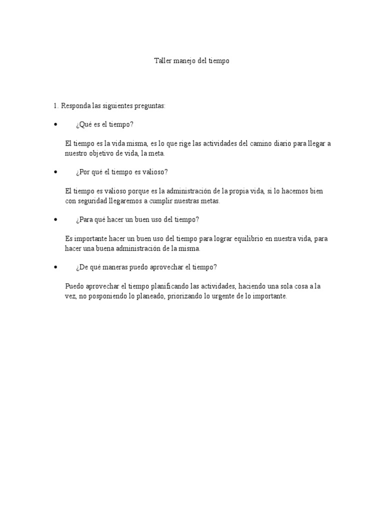 Taller de Manejo del Tiempo Efectivo | PDF | Ejercicio físico ...