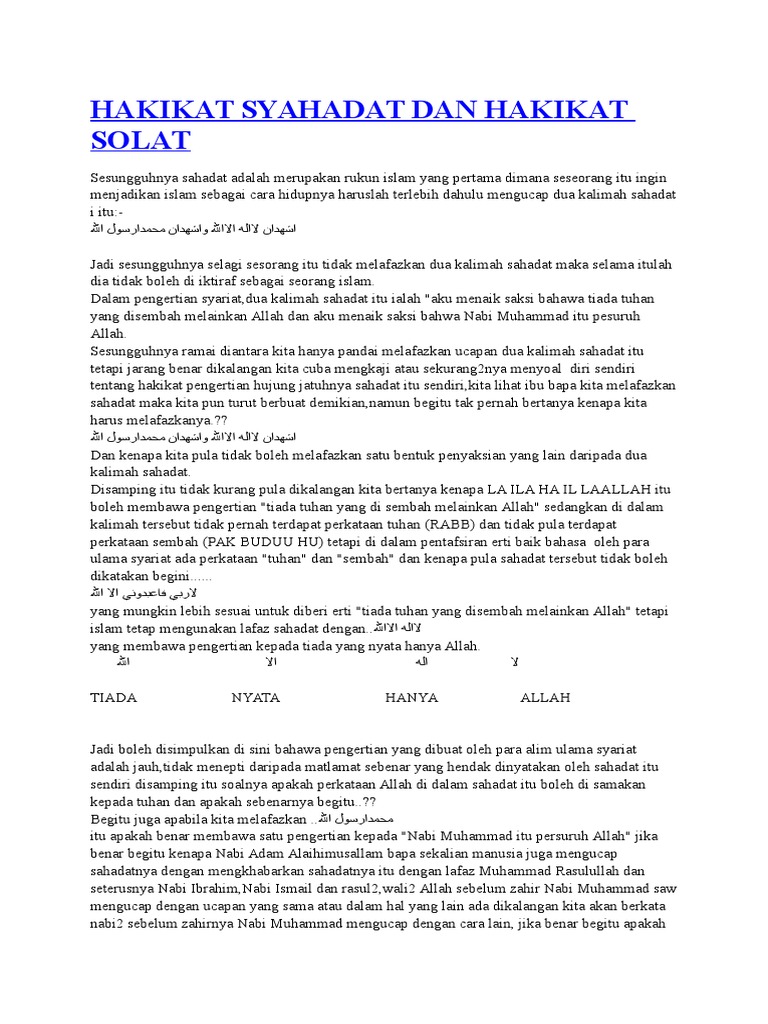 Hakikat Syahadat Dan Hakikat Solat | PDF