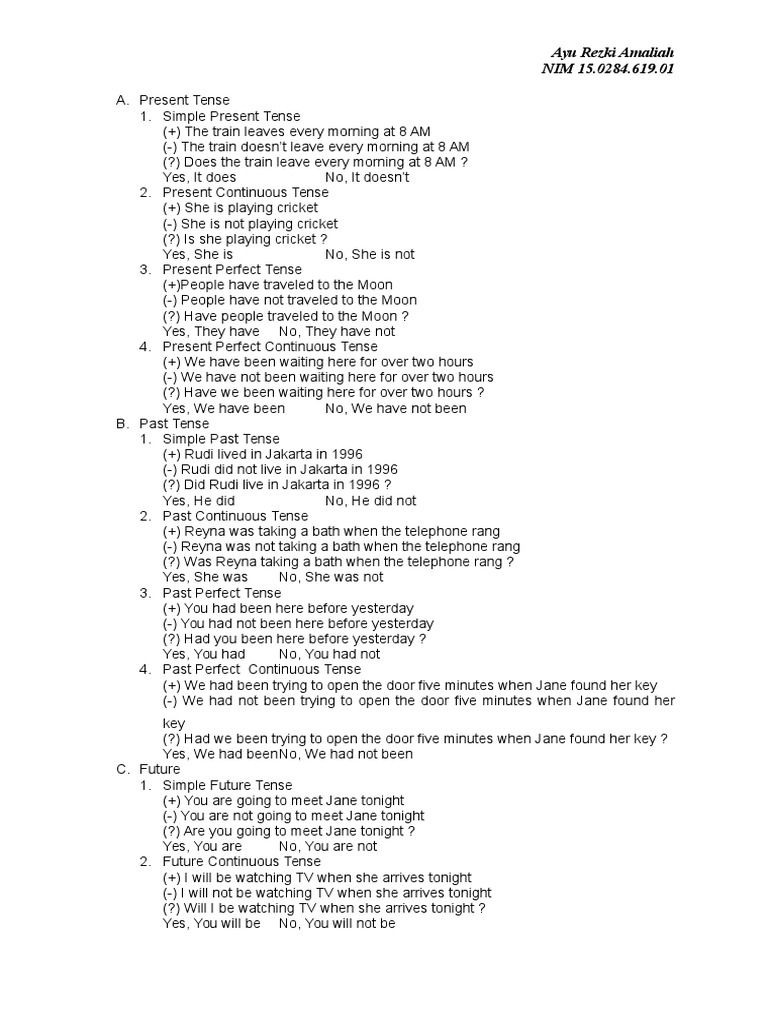 Contoh Kalimat 16 Tenses | PDF | Grammatical Tense | Style (Fiction)