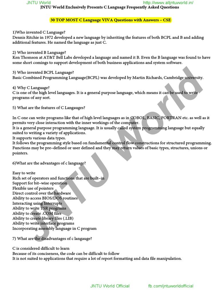 C Viva Questions | PDF | C (Programming Language) | Data Type