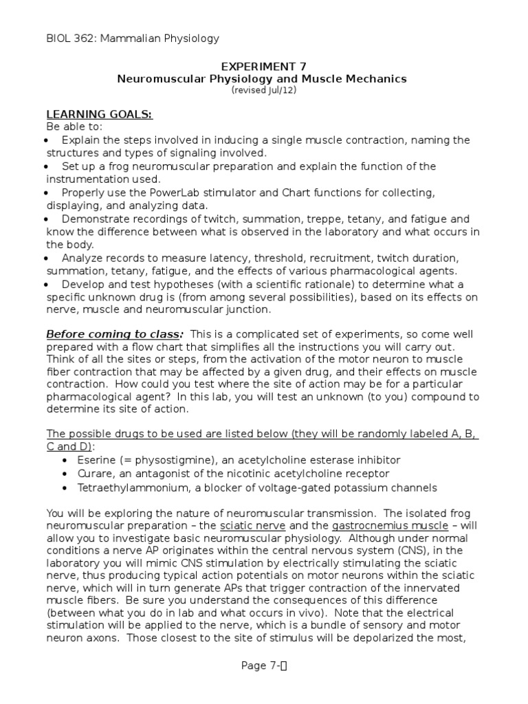 Physiology Lab: Frog Muscle Study | PDF | Muscle Contraction | Stimulus ...