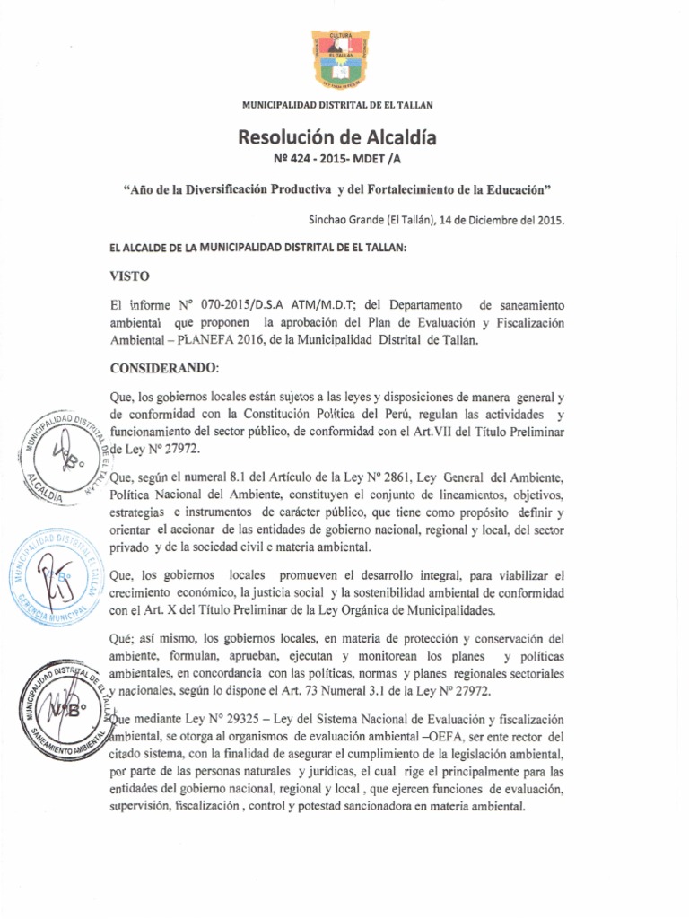 Aprobación del Plan Anual de Evaluación y Fiscalización Ambiental ... Aprobación del Plan Anual de Evaluación y Fiscalización Ambiental ...