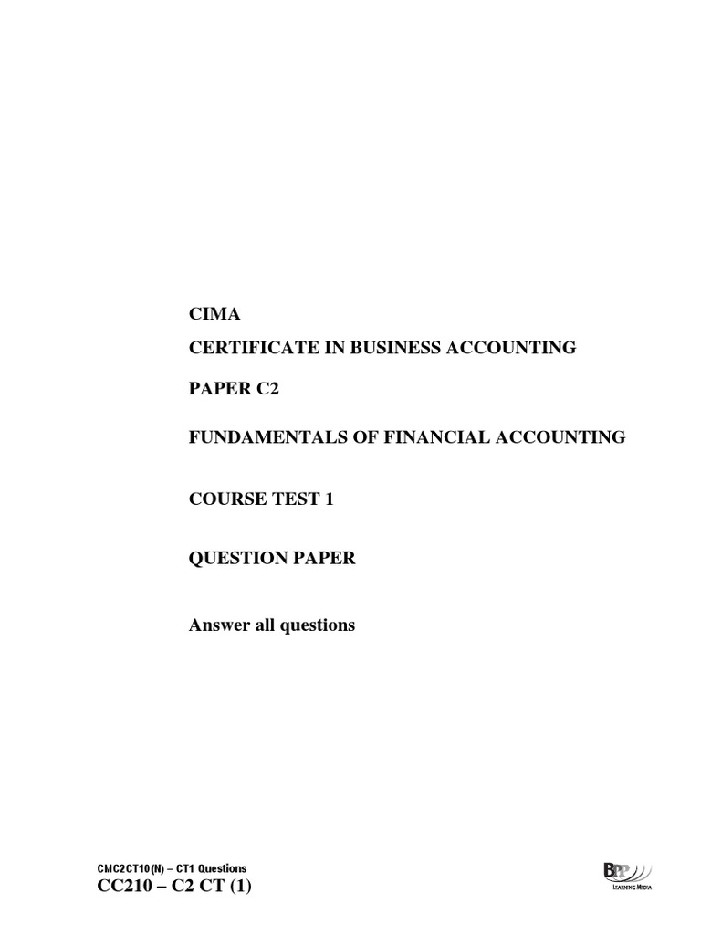 C2 Course Test 1 | PDF | Debits And Credits | Expense