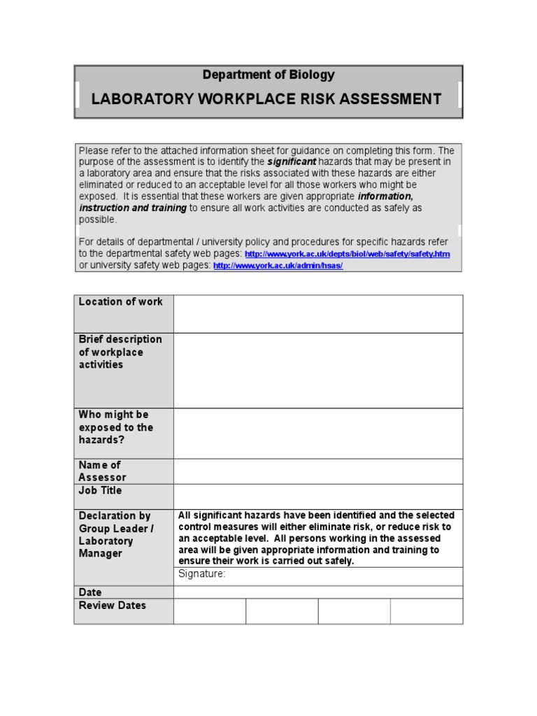 Laboratory Risk Assessment Form | PDF | Personal Protective Equipment ...