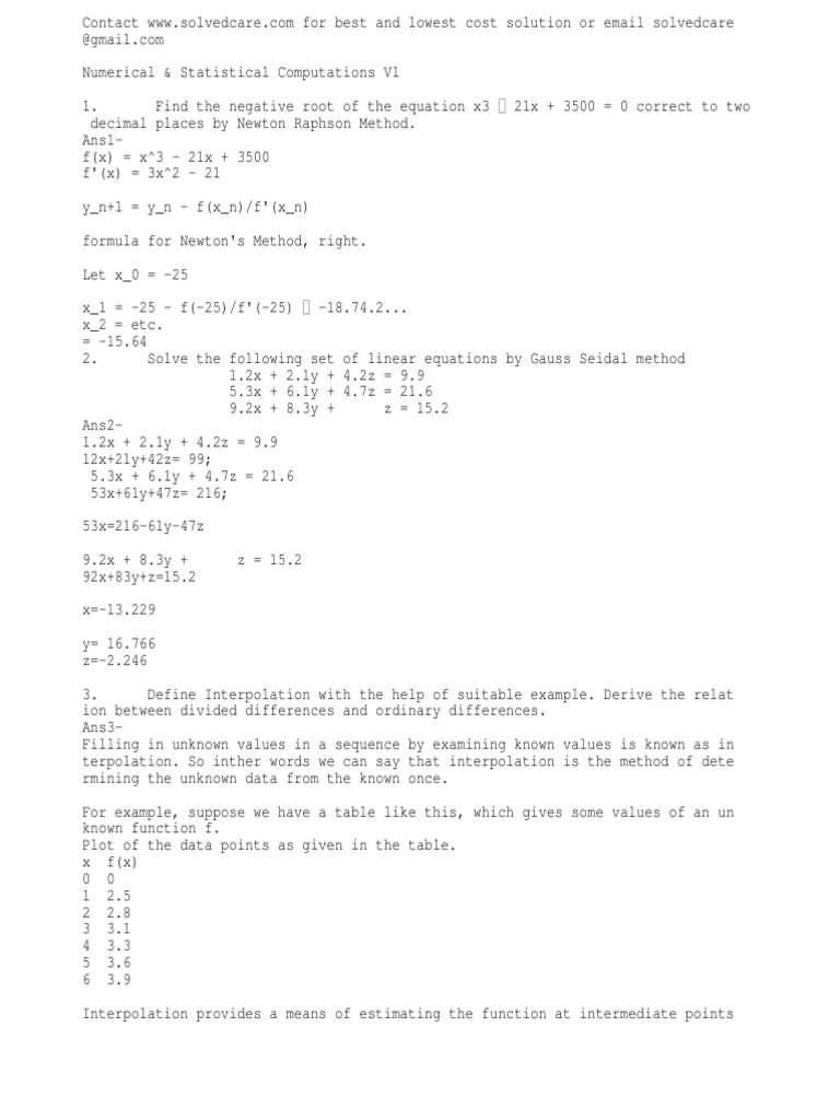 Numerical & Statistical Computations V1 | PDF | Interpolation | Numerical Analysis
