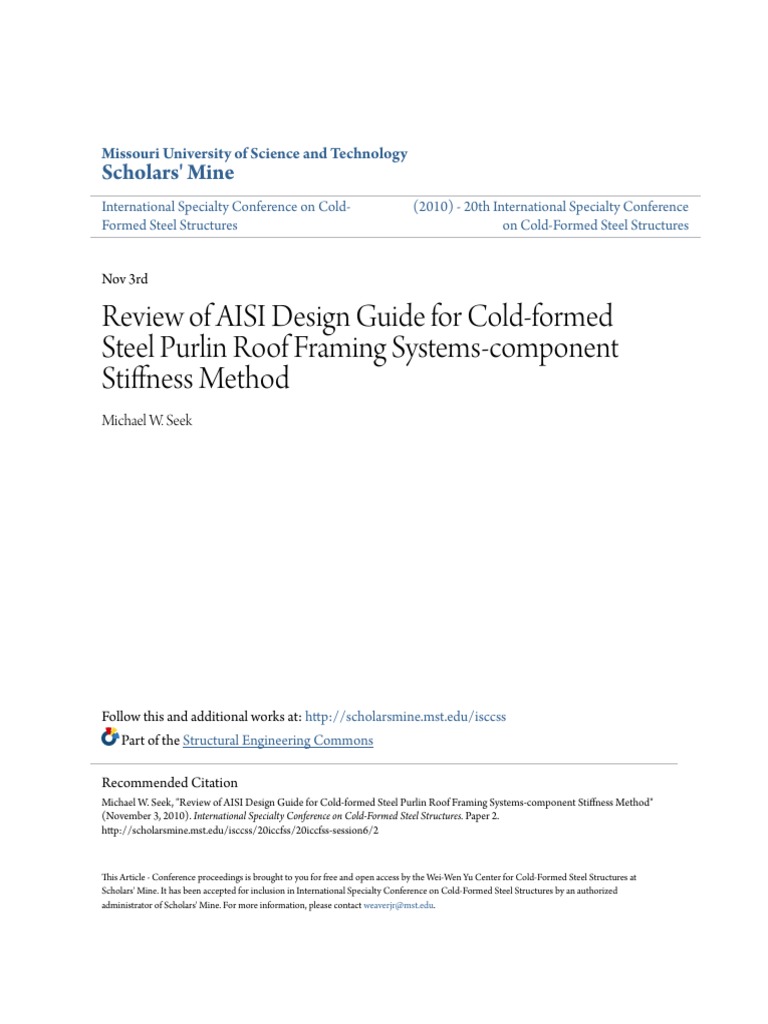 AISI Cold-Formed Steel Design Review | PDF | Stiffness | Bending