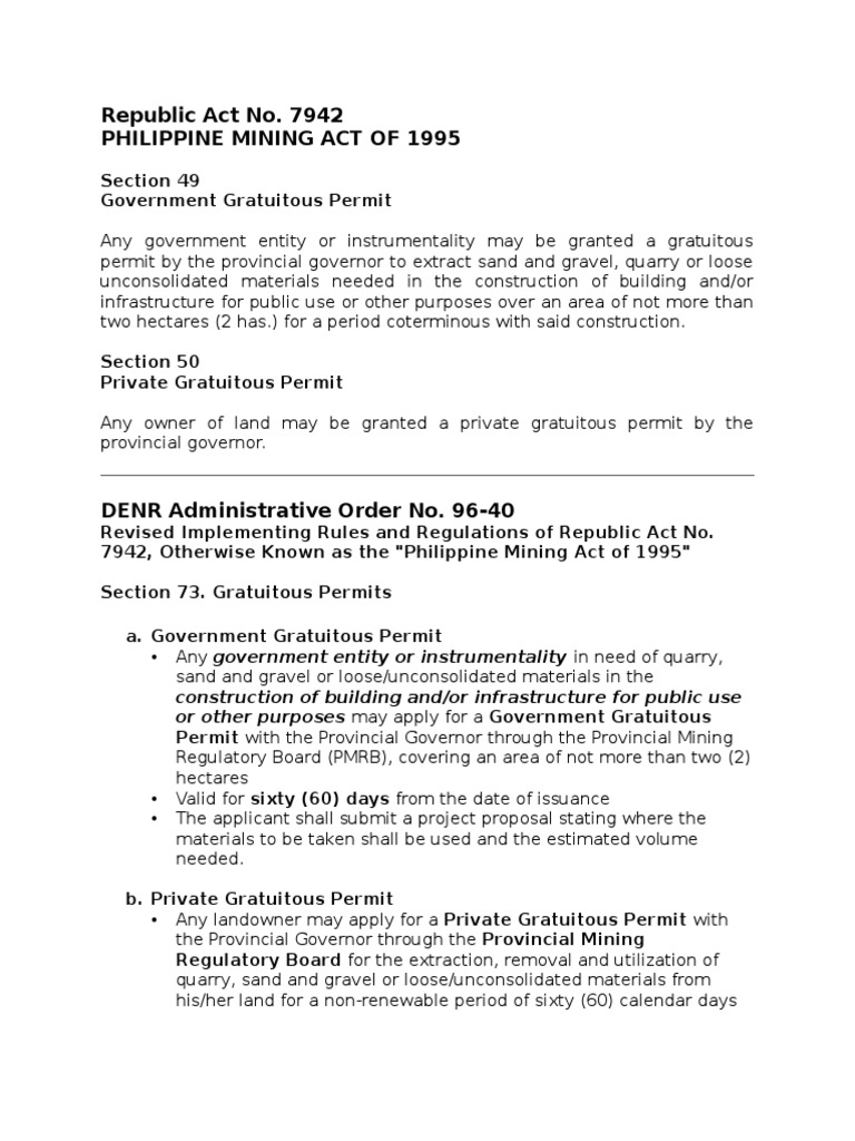 Gratuitous Permits and Desilting Permits | PDF | Contractual Term | Mining