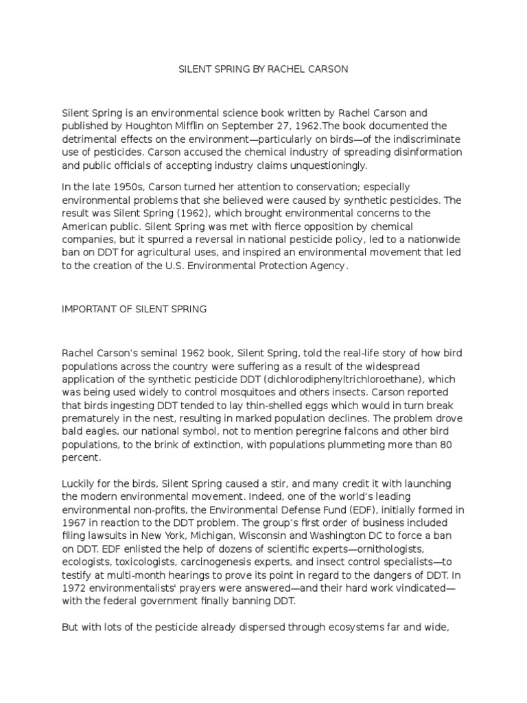 Rachel Carson 'The Silent Spring' | PDF | Ddt | Environmental Science